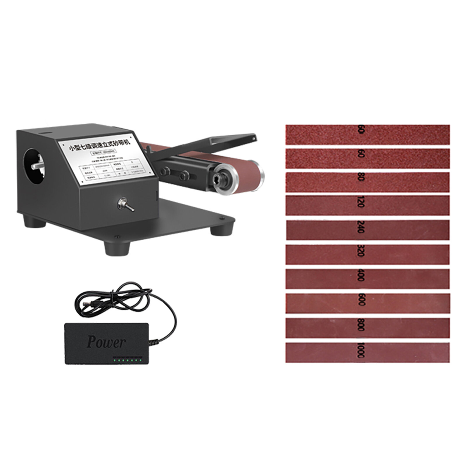 Электрическая мини-шлифовальная машина мощностью 250 Вт, вертикальная и горизонтальная, для шлифовки, полировки и заточки, небольшая ленточная шлифовальная машина с 7 скоростями и 10 лентами для дерева, акрила и металла (размер ленты: 30*380 мм).