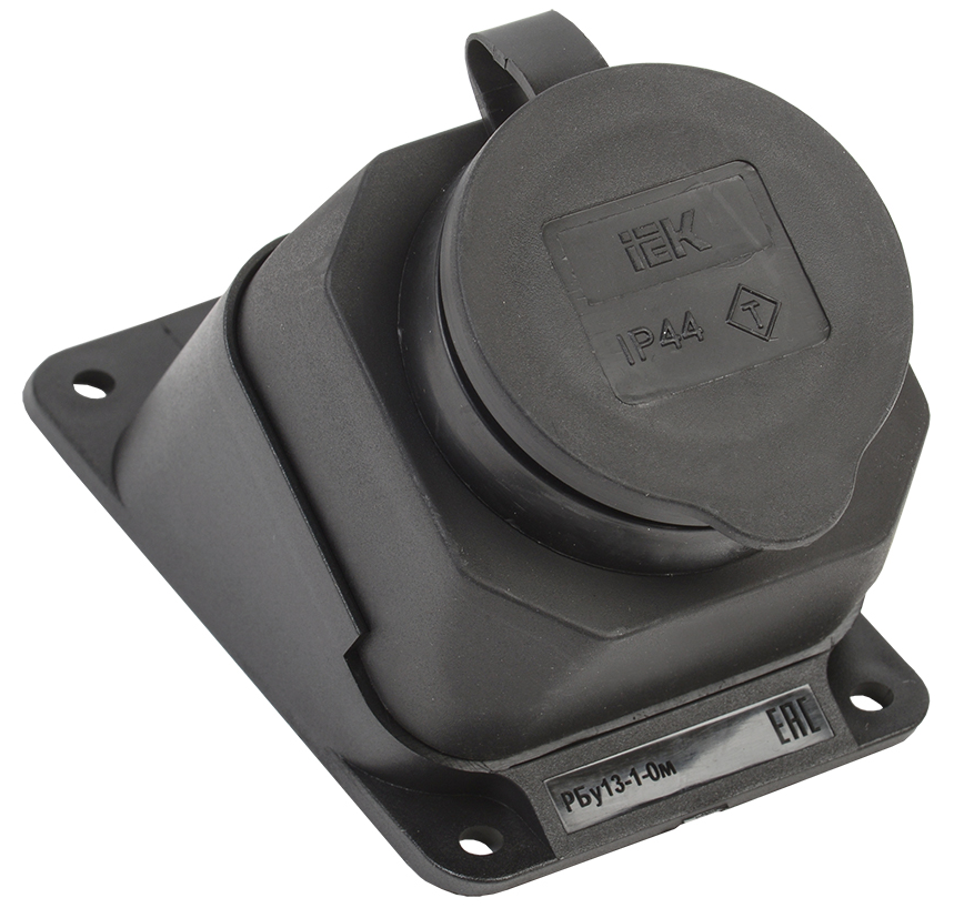 Блок розеток IEK / ИЭК РБу13-1-0м Омега IP44, 1 гнездо с защитной крышкой угловой настенный, каучук PKR22-016-2-K02 / колодка электрическая для удлинителя