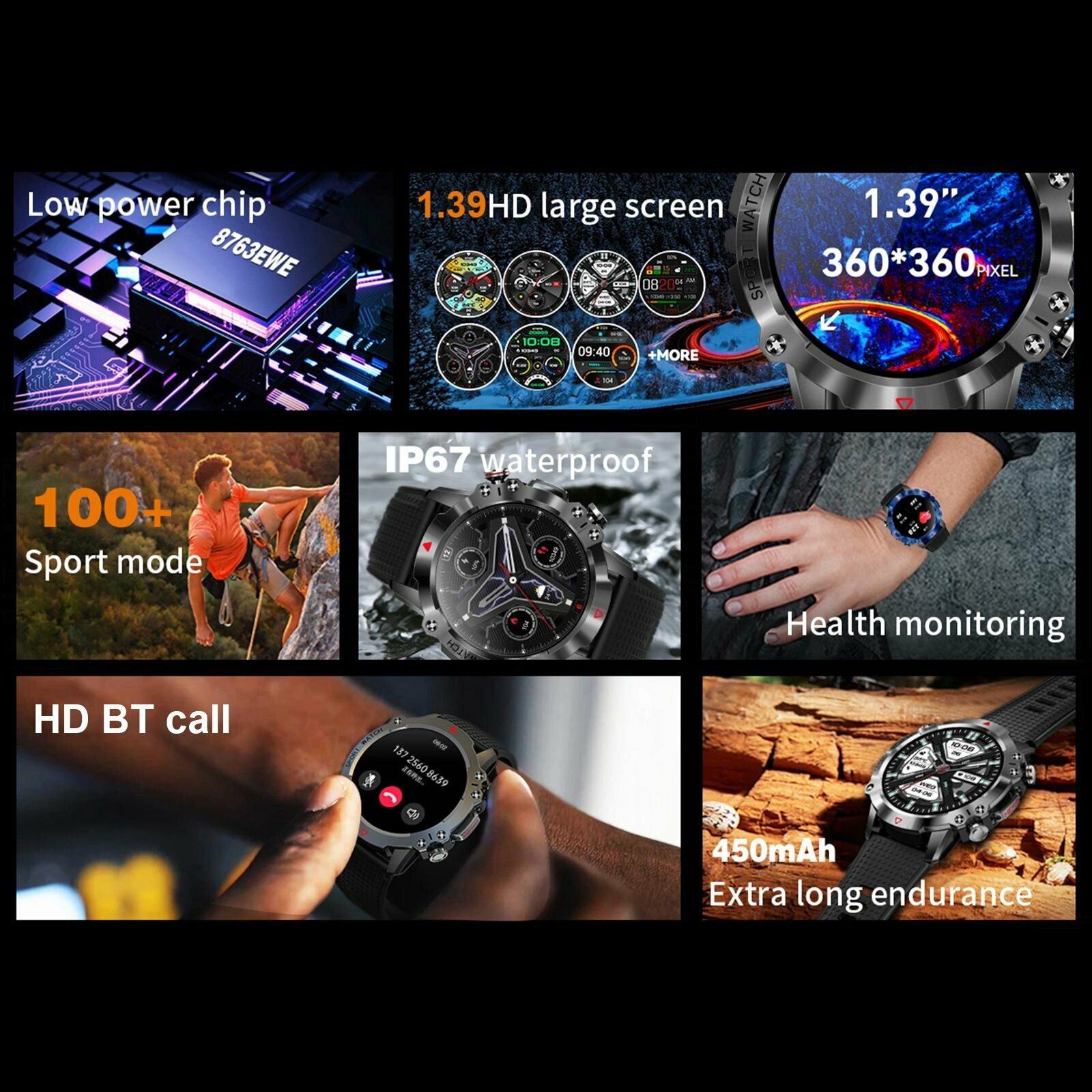 1,39-дюймовый IPS сенсорный экран KR10 умные спортивные часы-браслет фитнес-трекер с Bluetooth-звонками, кислородом в крови, сном, частотой сердечных сокращений