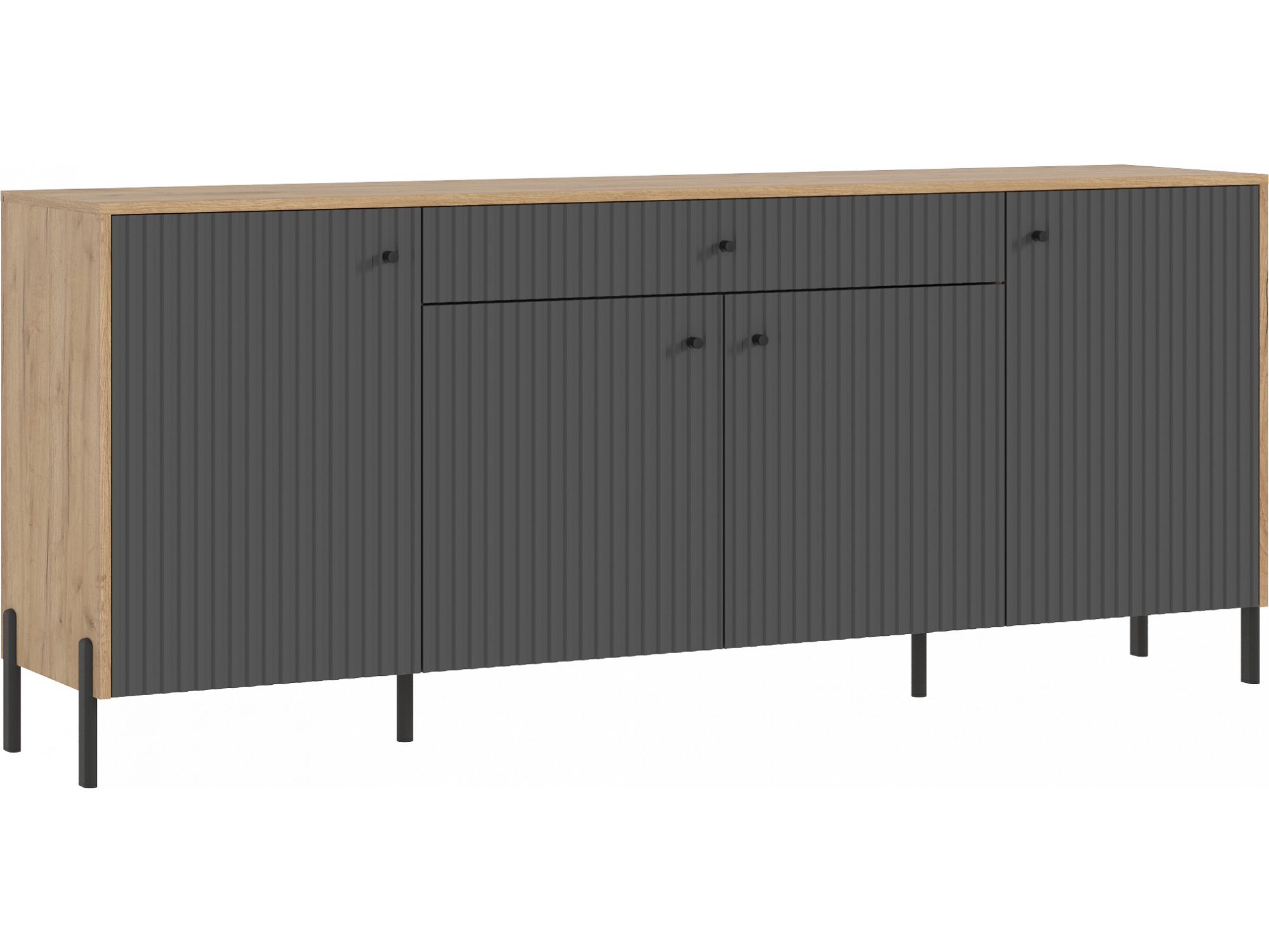 Минималистичный Комод, 3 двери/1 ящик, дуб крафт/графит софт (металл)