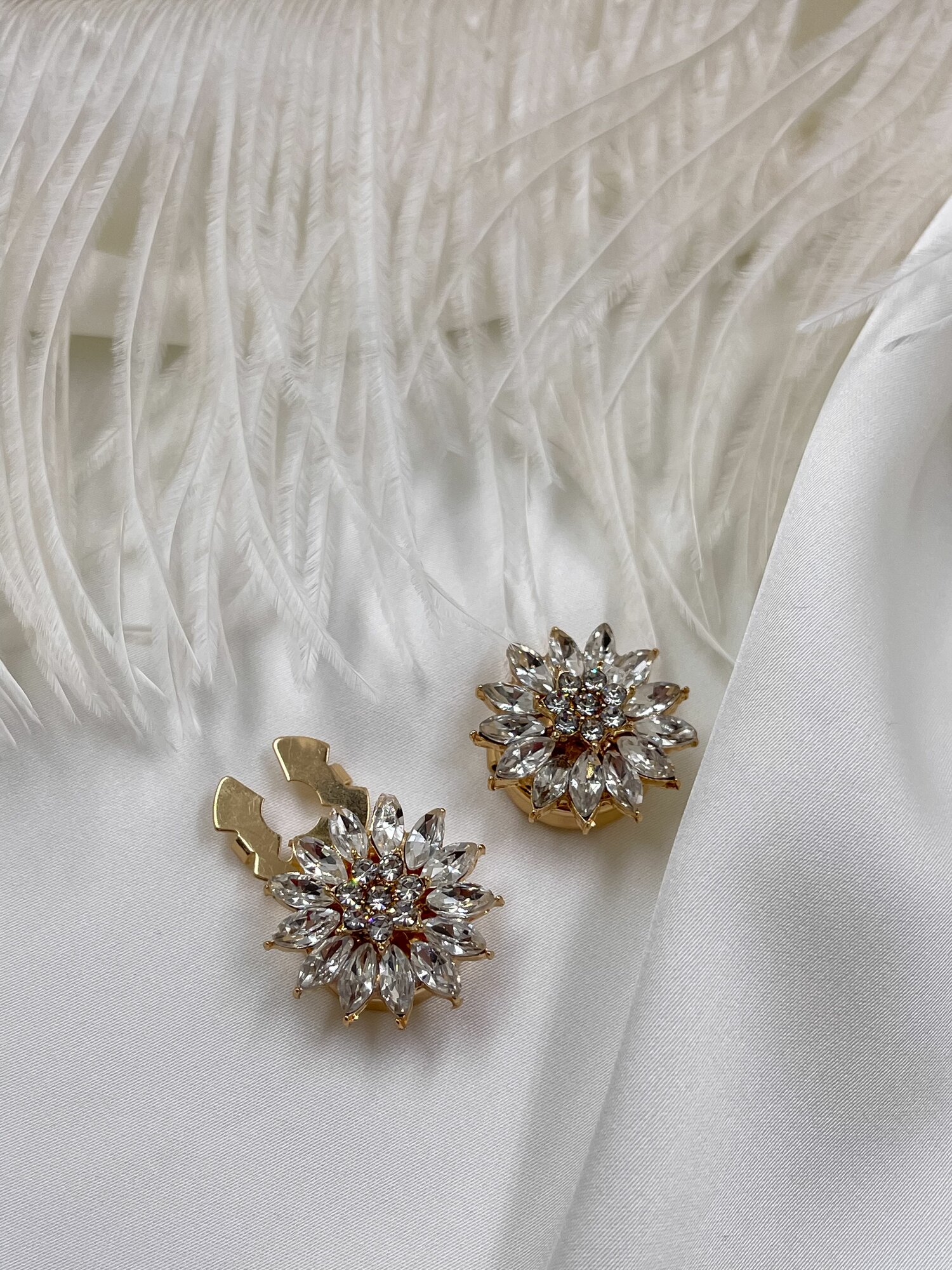 Накладки на пуговицы золотистые в форме цветка со стразами 2 штуки