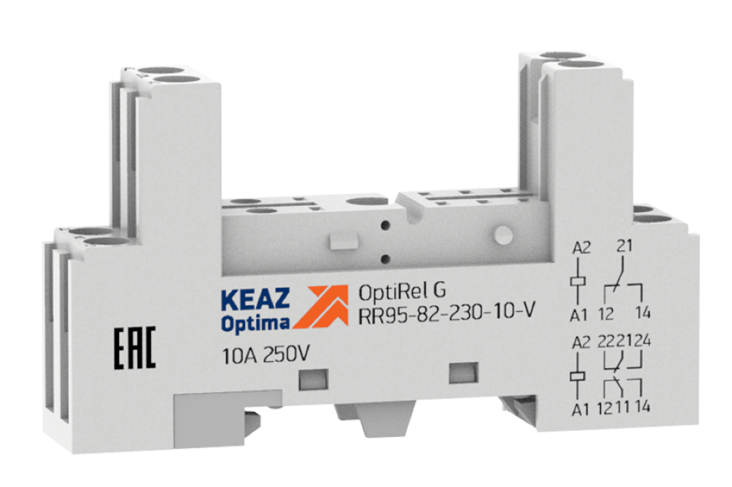 Розетка для реле КЭАЗ OptiRel G RR95-82-230-10-V с зажимами выводов, в пластиковом корпусе, серый, 10А, 230В, IP20 / электрика