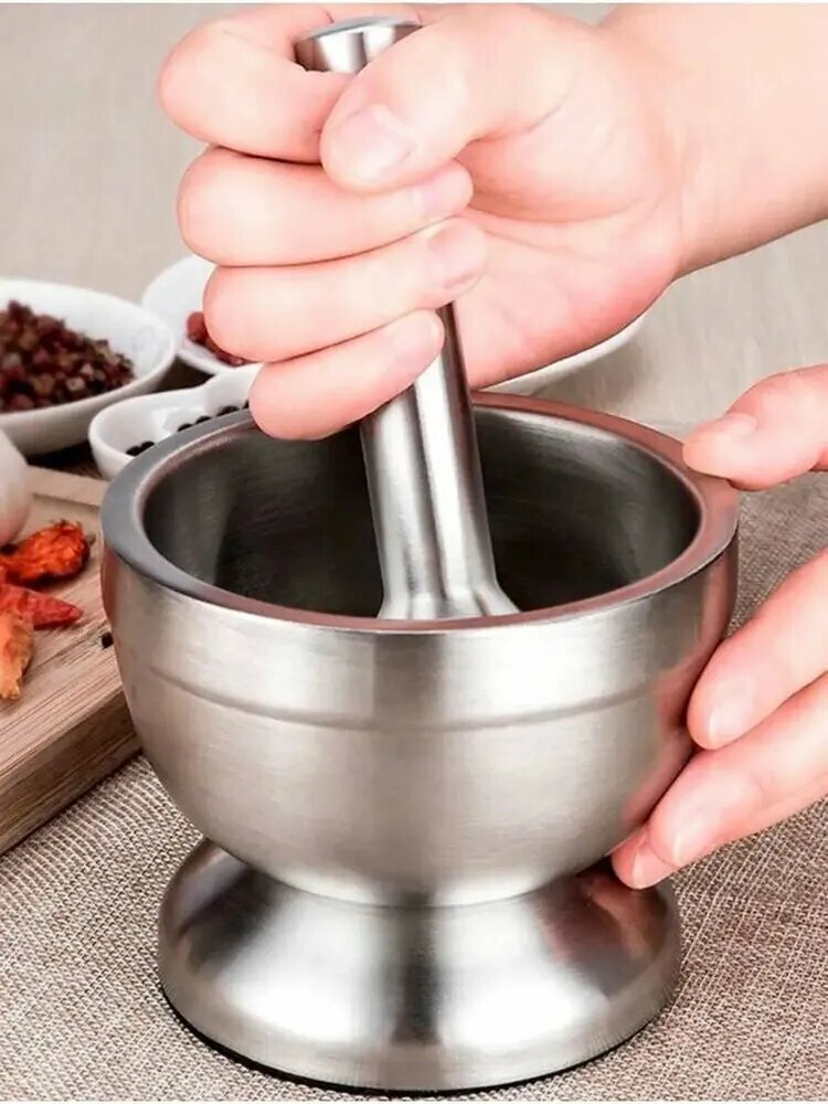 Ступка с пестиком, Нержавеющая сталь, 10 см, 200 мл, 1 шт