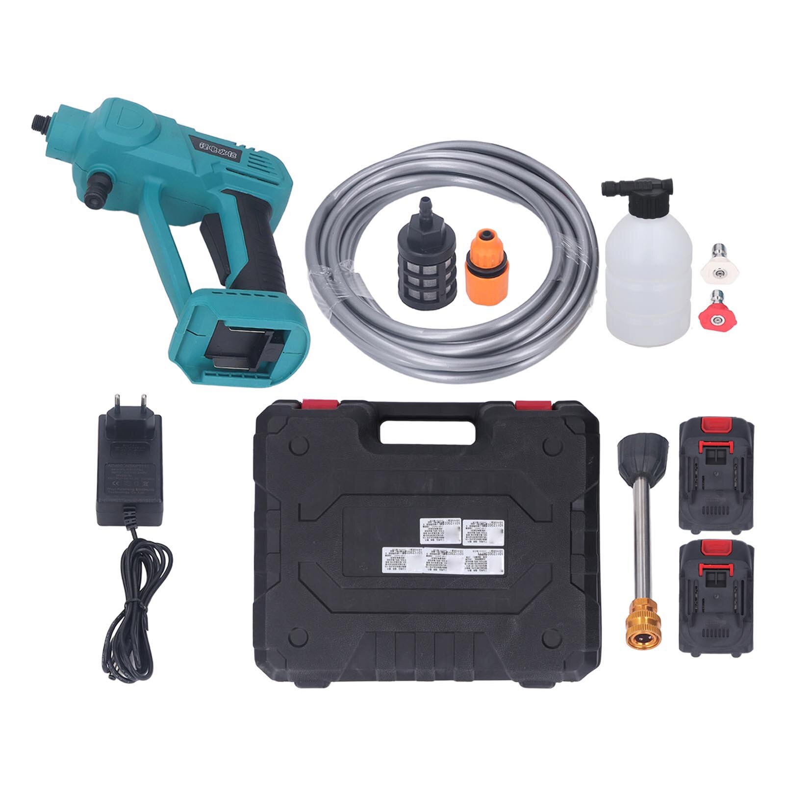 Беспроводная портативная мойка высокого давления с 6 насадками, многофункциональная мощная мойка для полива пола автомобиля, 100–240 В, вилка стандарта ЕС.