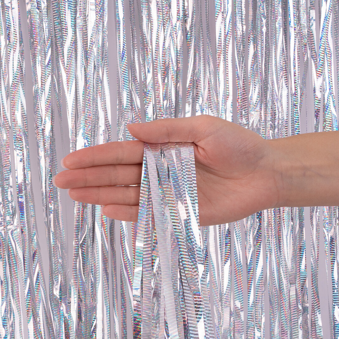 Дождик-занавес Волна веселья Сияние серебро голография, 100х200 см