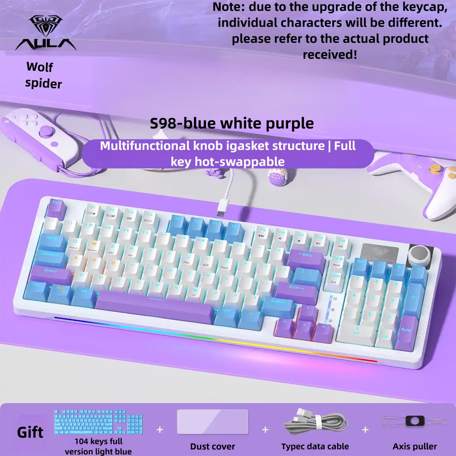 AULA S98 Беспроводная механическая клавиатура игровая трехрежимная Bluetooth USB Type-C беспроводная 2.4G