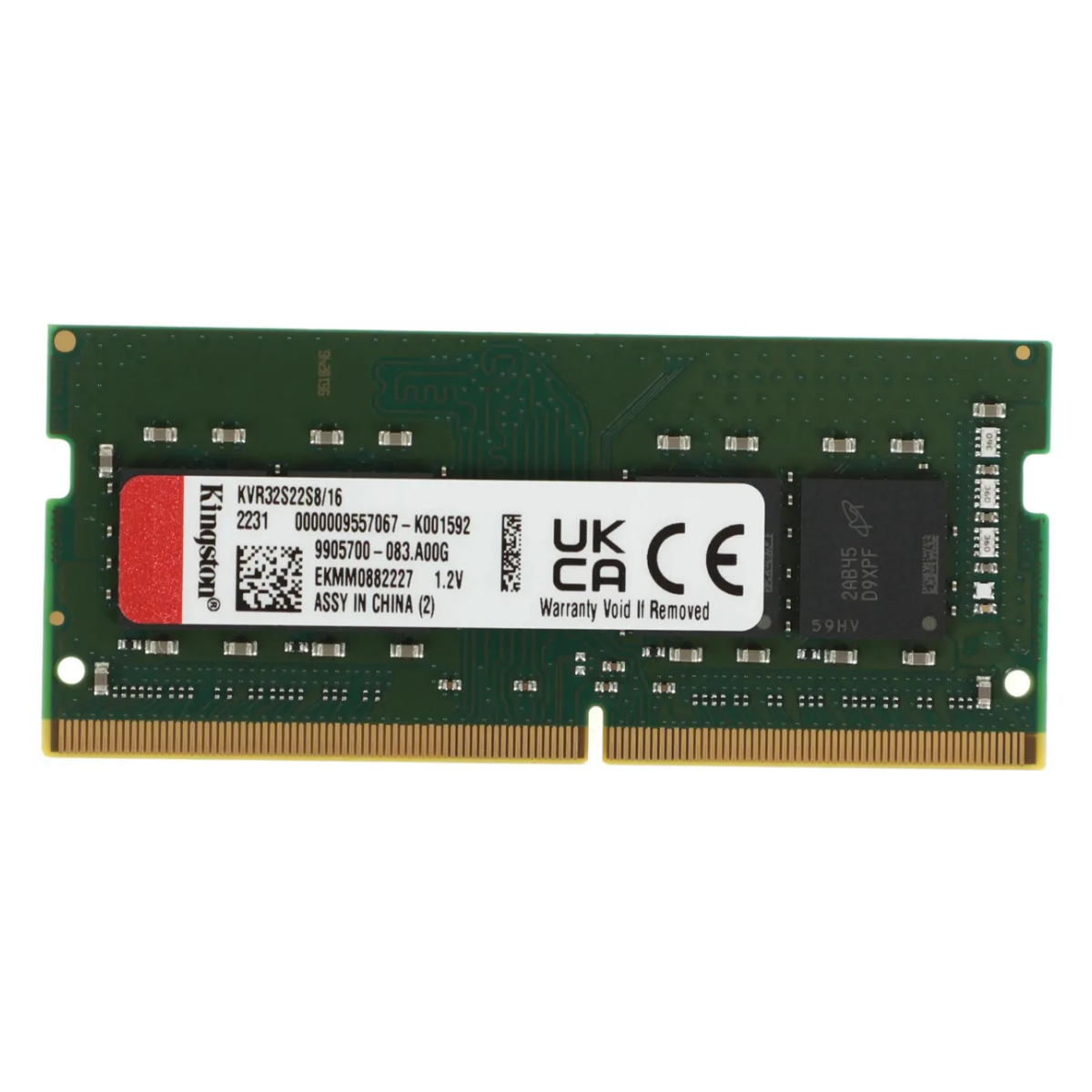 Оперативная память Kingston KVR32S22S8/16 DDR4 - 1x 16ГБ 3200МГц, для ноутбуков (SO-DIMM), Ret, цвет зеленый