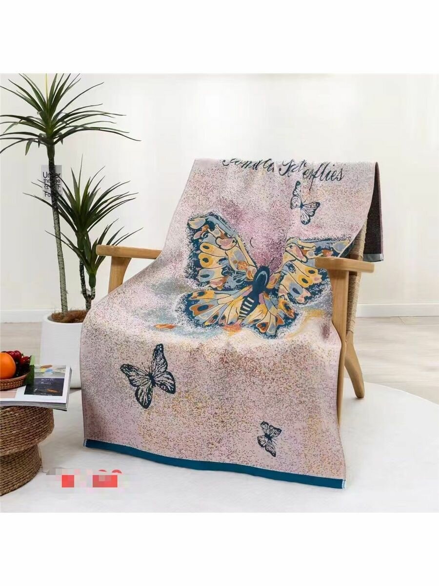 Мягкое банное полотенце из хлопчатобумажной марли, 80х160 см,1 шт,80x160,1, Цветочная бабочка, светло-розовый