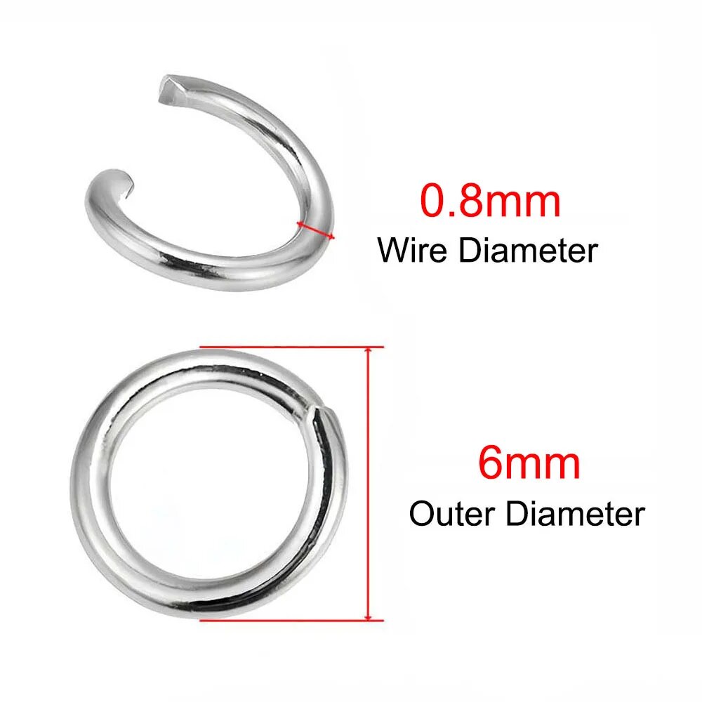 Открытые кольца 0.8x6mm из нержавеющей стали, 300шт
