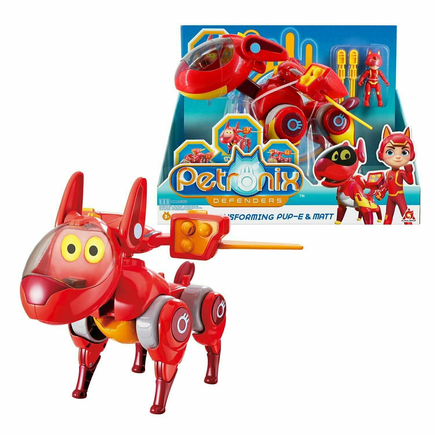 Игровой набор трансформер 3-в-1 с фигуркой героя, светящимися глазами и функцией запуска ракет для спасения животных