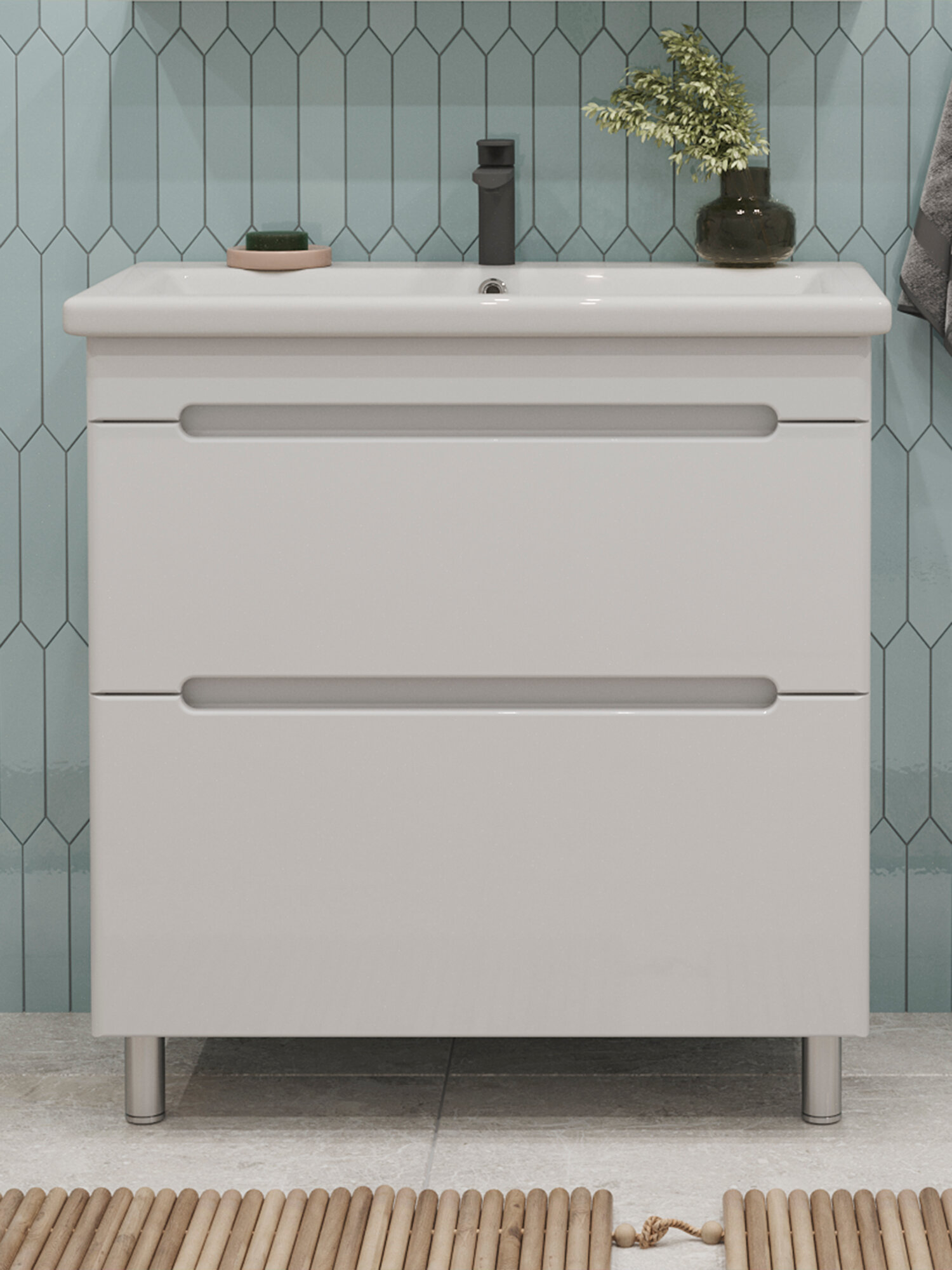 Тумба напольная SanStar Адель 80 с раковиной Como 80 (комплект) для ванной комнаты, белая