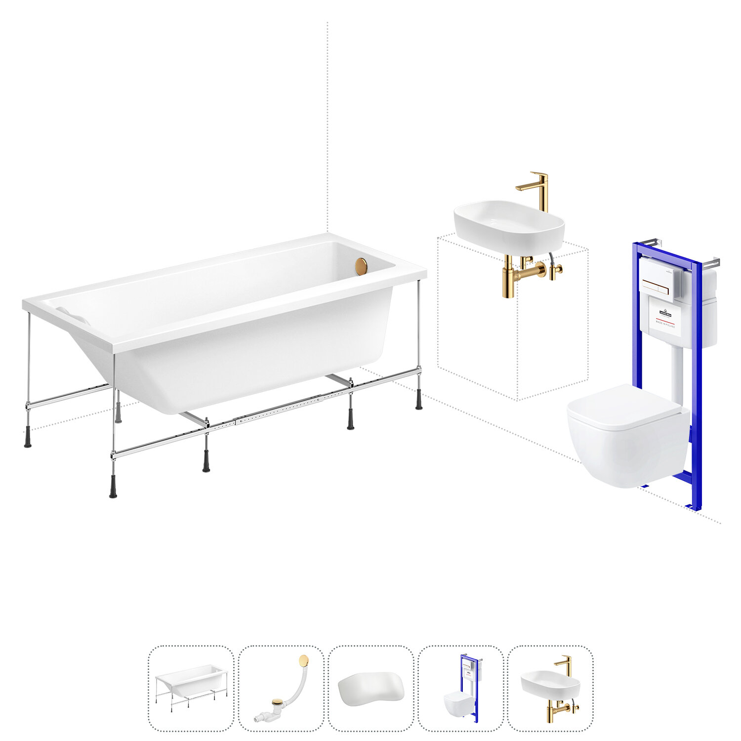 Акриловая ванна 150x75 с каркасом Lavinia Boho Rock 20221316R в наборе 6 в 1: ванна, ножки, слив-перелив, подголовник, унитаз в комплекте, раковина в комплекте