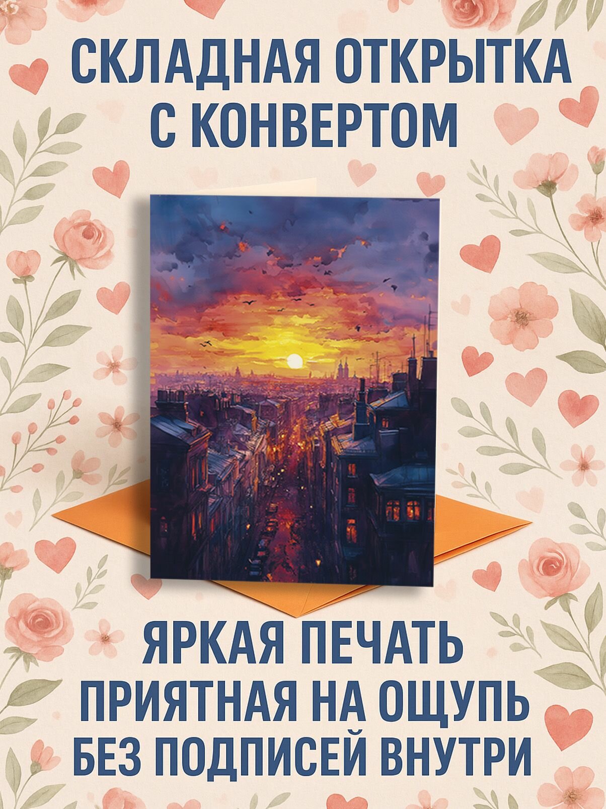 "Закат над Петербургом", яркая мотивирующая открытка с крафтовым конвертом, дизайнерская бумага, 10x15 см, складная подарочная без надписей, для туристов и альпинистов