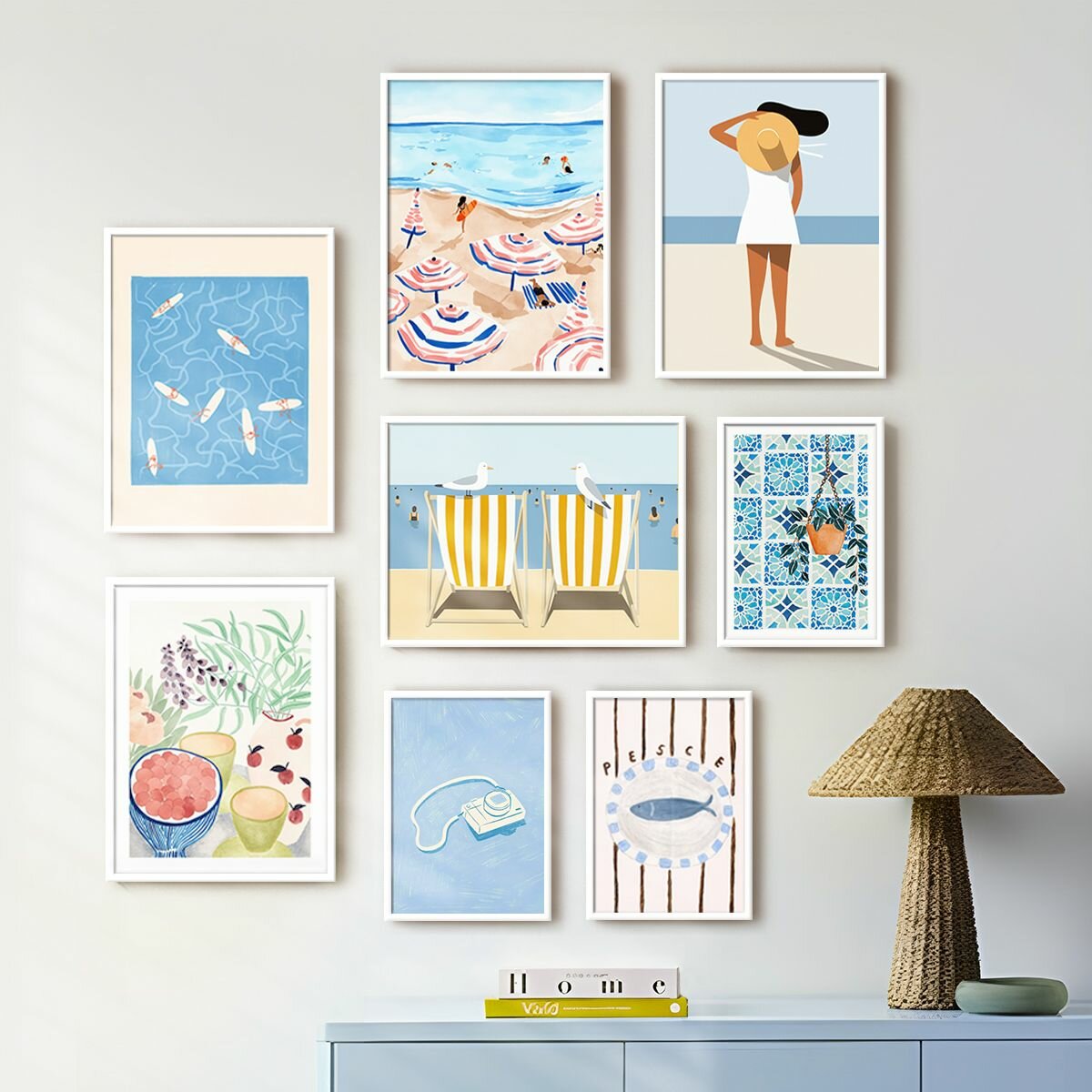 Постеры 8 шт на стену для интерьера "Большой набор пляж и море"