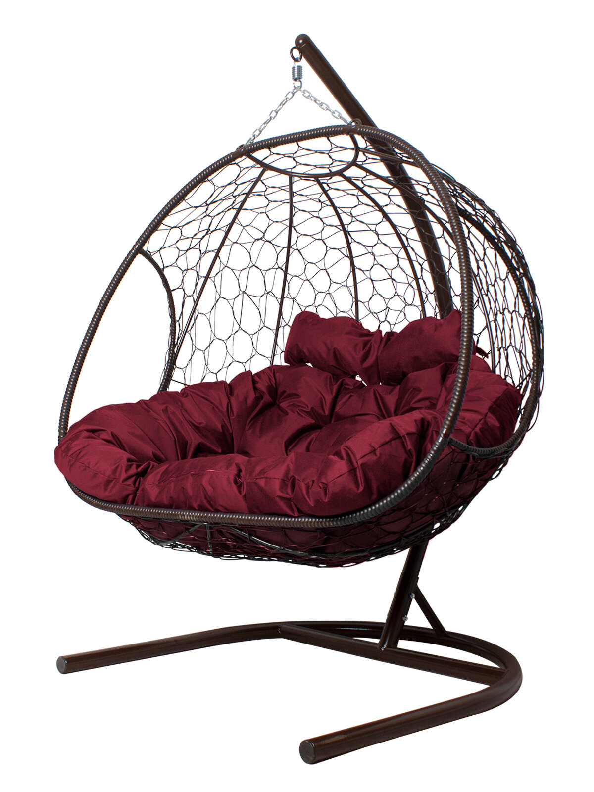 Подвесное кресло добрыня, с ротангом коричневое, бордовая подушка