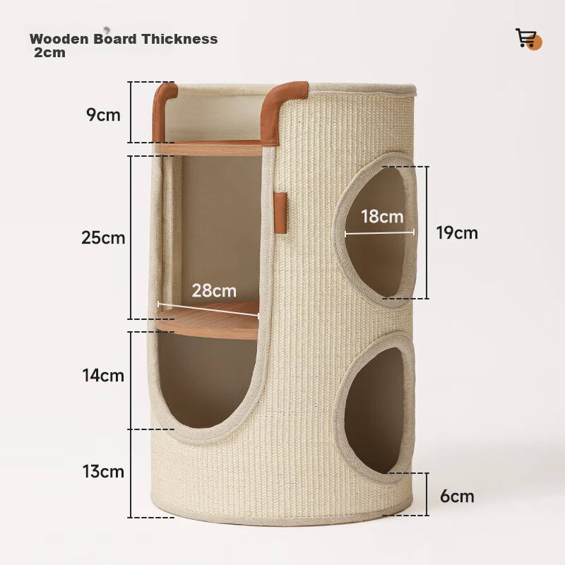 Hoopet Cat Climbing Frame Cat Bed Cat Scratching Board Home Small Household Type Space-saving Tree Hole Integrated Sword Hemp Barrel [Formaldehyde 0 Exceeds Standard]