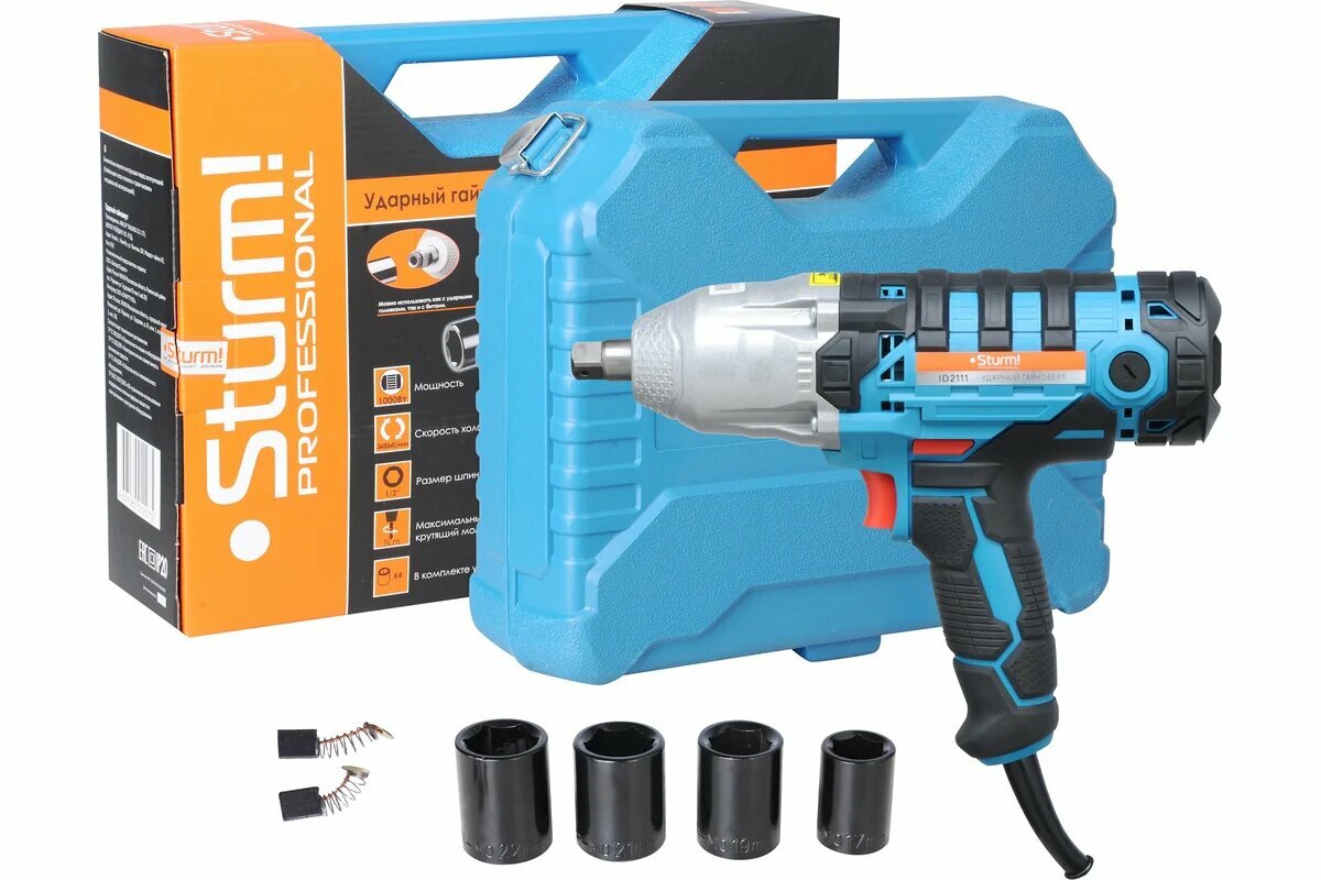 Гайковерт Sturm, сетевой, мощность 1000 Вт, крутящий момент 380 Нм, в кейсе