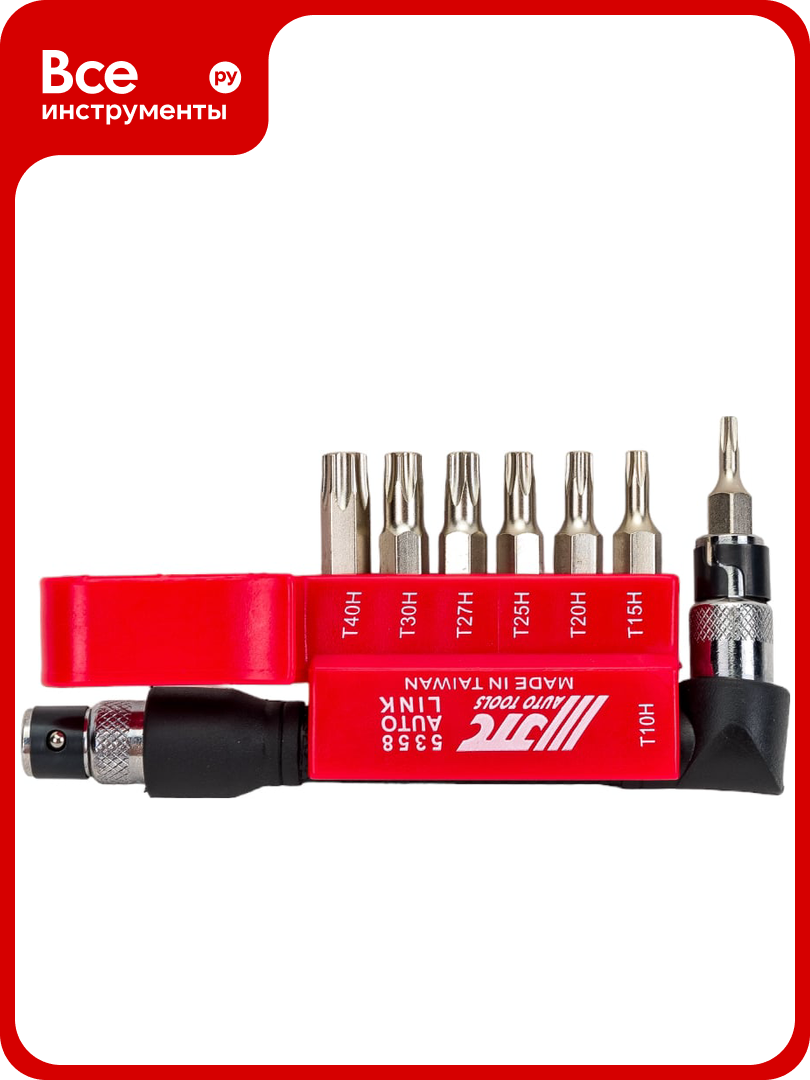 Набор вставок 1/4 DR торкс с отверстием T10H-T40H и Г-образным держателем 8шт JTC 5358