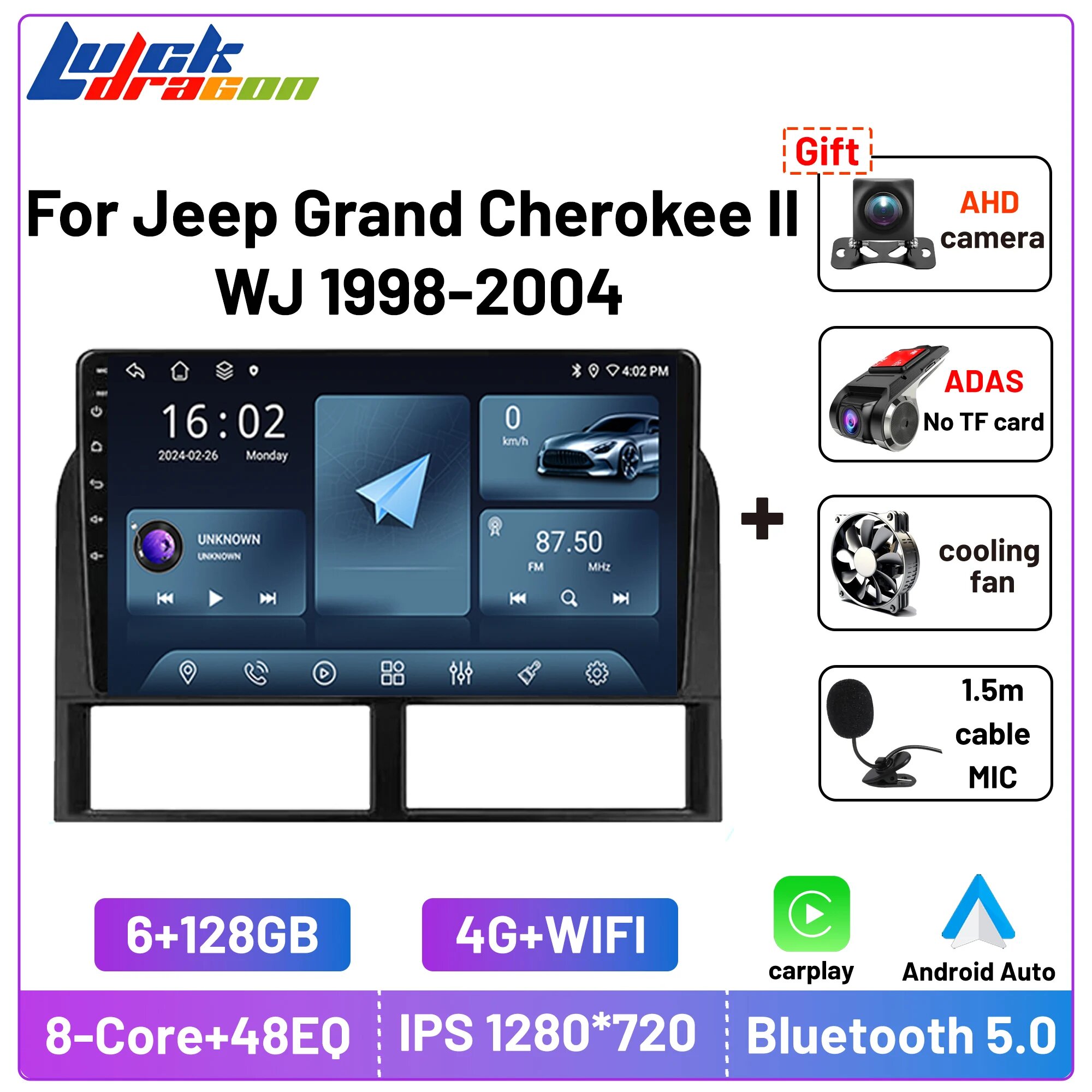 Автомагнитола 2DIN Android для Jeep Grand Cherokee II WJ 1998-2004, мультимедийный автомобильный плеер с Bluetooth, Wi-Fi, сабвуфером, 4G, GPS 6 128GB DVR