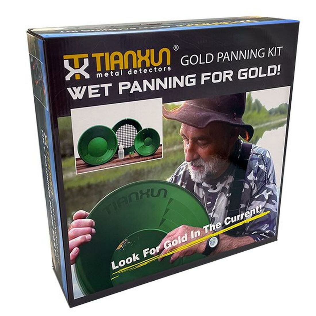 Набор лотков для промывки золота Tianxun Gold Panning Kit 6 в 1: 3 лотка, сито, бутылка Gold Guzzler, флаконы
