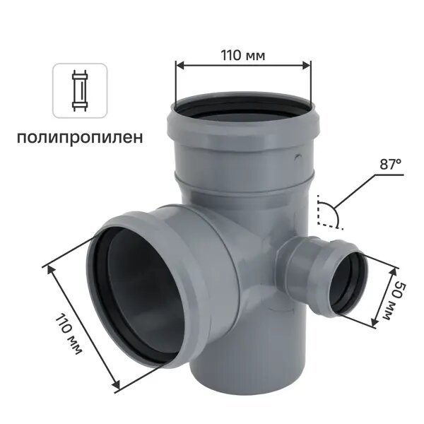 Крестовина двухплоскостная левая Контур 110x110x50 мм 87° полипропилен