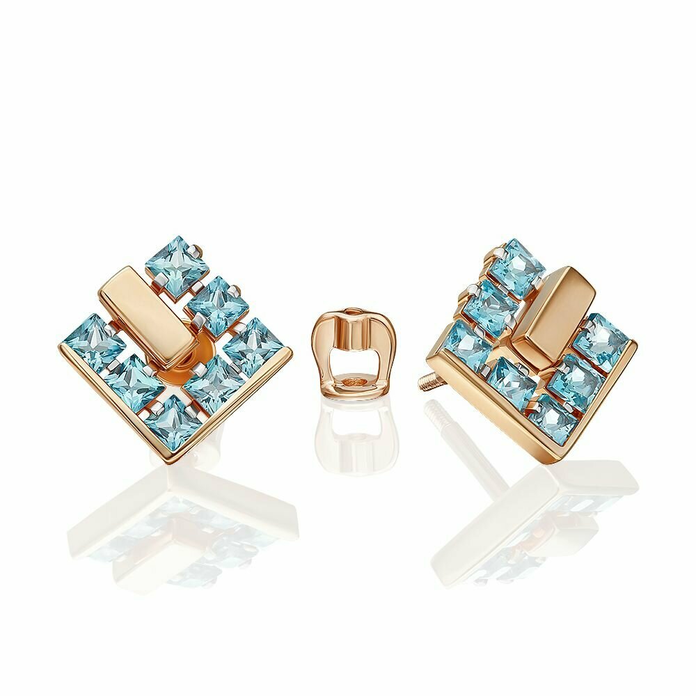 Серьги пусеты, красное золото, 585 проба, топаз