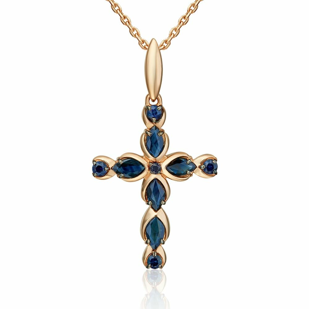 Крестик, красное золото, 585 проба, сапфир