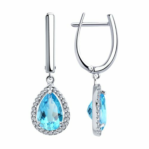 Серьги, серебро, 925 проба, родирование, топаз, фианит