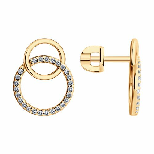 Серьги пусеты, серебро, 925 проба, золочение, фианит