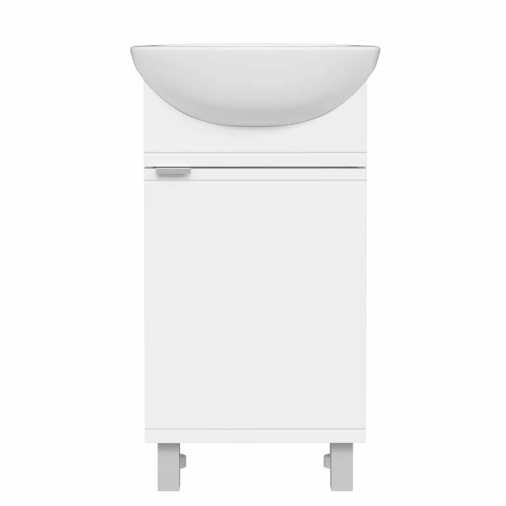 Тумба с раковиной DIWO Дмитров 47 напольная, 46 см, белая, матовая, с дверками, раковина для ванной, фарфоровая, полукруглая, встроенный слив-перелив