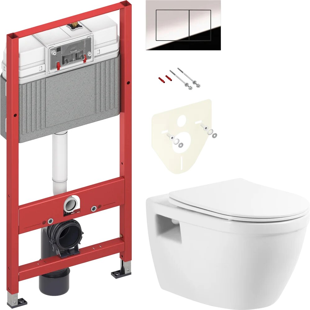 Комплект 2 в 1 Унитаз подвесной BelBagno Loto BB070CHR/SC / Инсталляция с кнопкой TECE Now 9400412