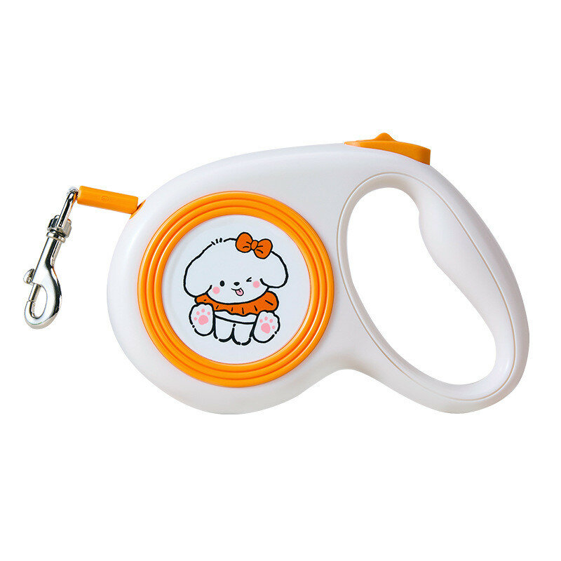 Dog leash cute illustration with autoretractable abs material for pet walks and gift givers orange 5m