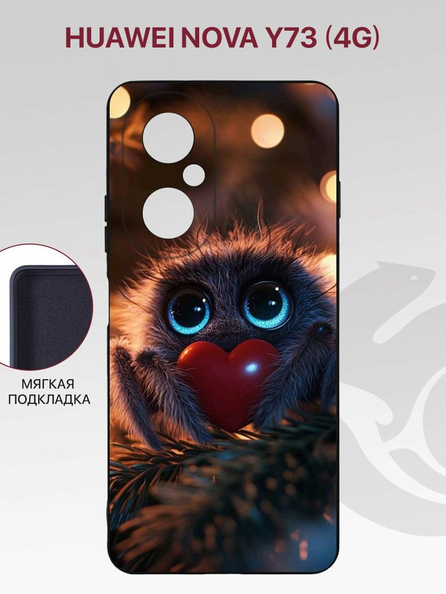 Чехол на Huawei Nova Y73 4G с защитой камеры, с мягкой подкладкой из микрофибры, черный с принтом паучье сердце