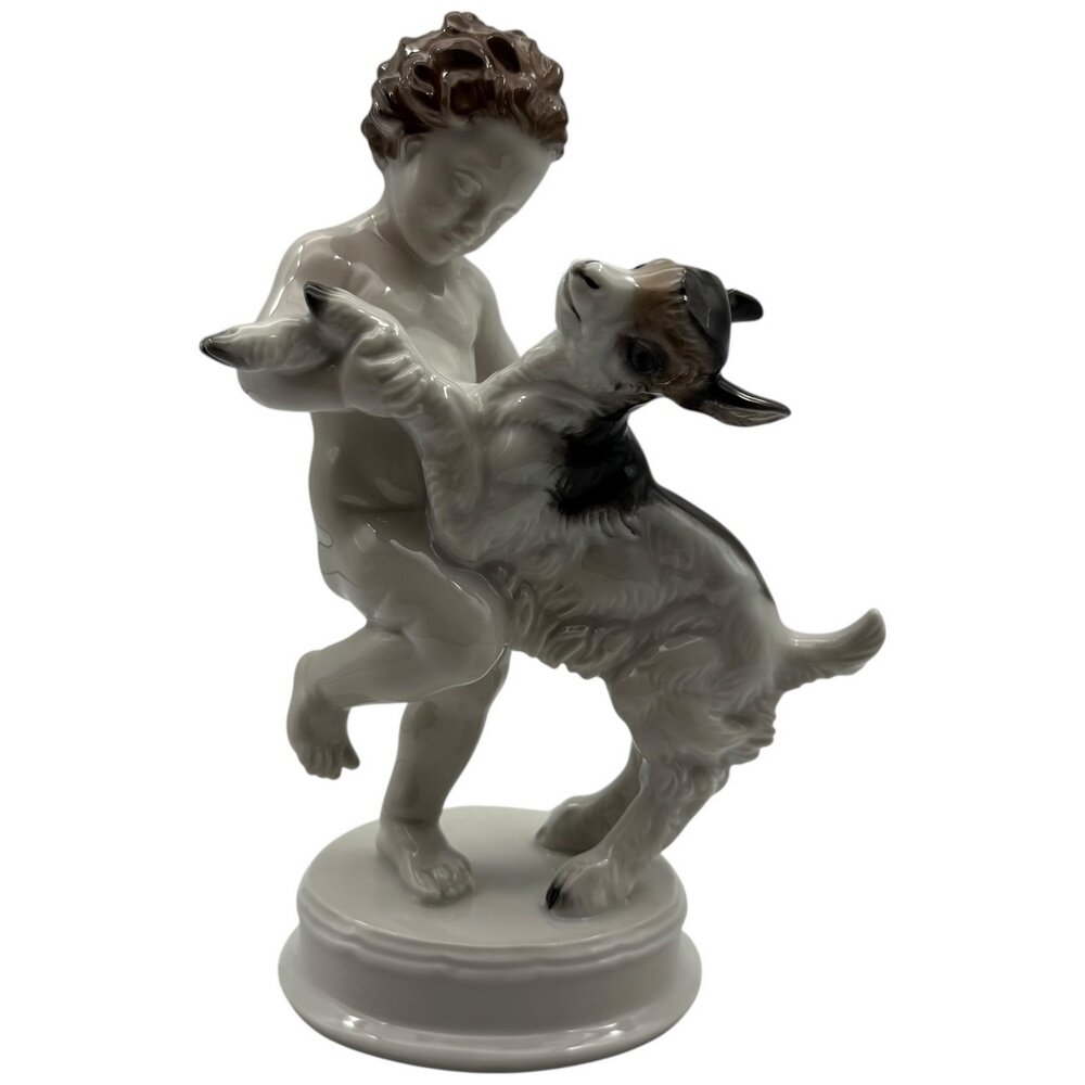 Cтатуэтка "Путти с козленком", 20 см, ск. Max Hermann Fritz, 1940-1948 гг, Rosenthal, Германия