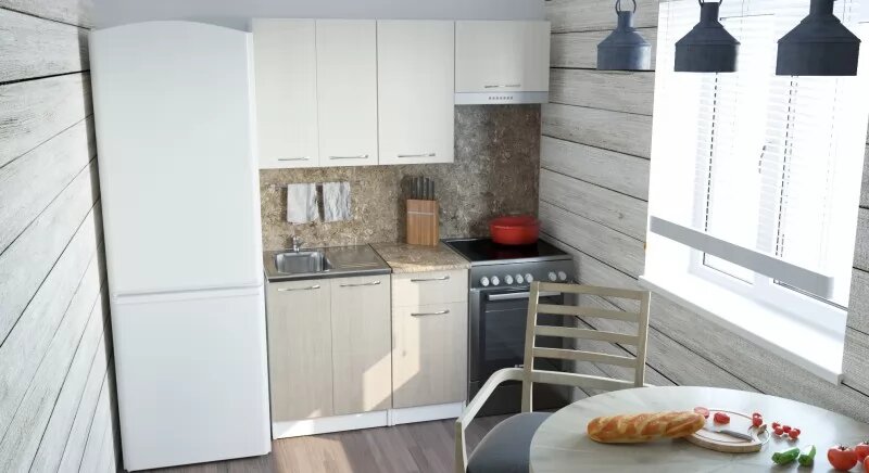 Кухонный гарнитур Герда Ольга нормал 2 1500 мм, каркас ЛДСП, фасад ЛДСП, Белый/Латте/Карамель