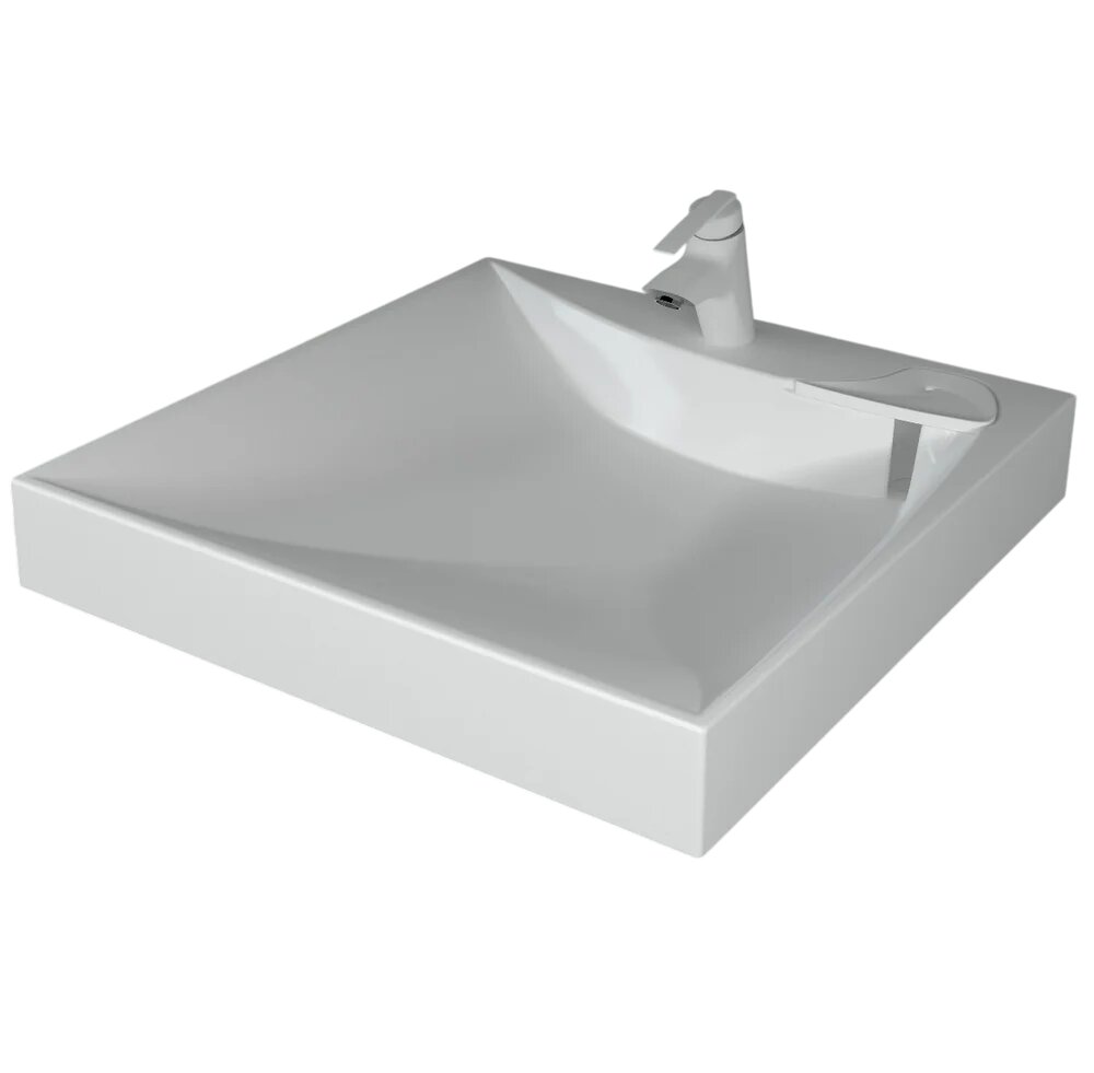 Раковина над стиральной машиной DIWO Тольятти 60x60 на кронштейнах, белая, глянцевая, раковина для ванной из литьевого мрамора, квадратная, со скрытым сливом