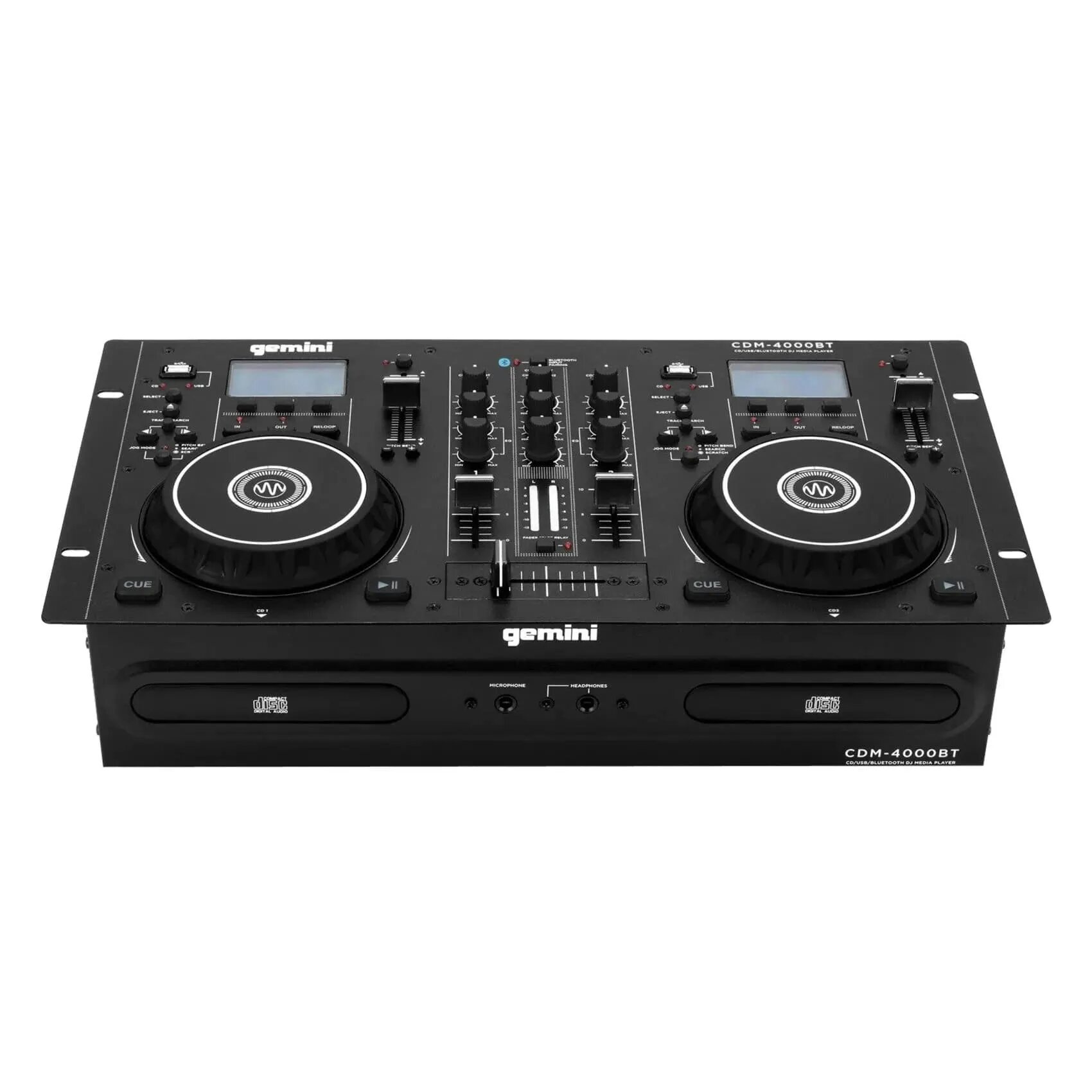 Медиа проигрыватель [CDM-4000BT] Gemini [CDM-4000BT] двойной USB/CD DJ проигрыватель с возможностью воспроизведения с USB-накопителей, CD-дисков и через Bluetooth; ЖК-дисплей; USB-A; Anti-Shock