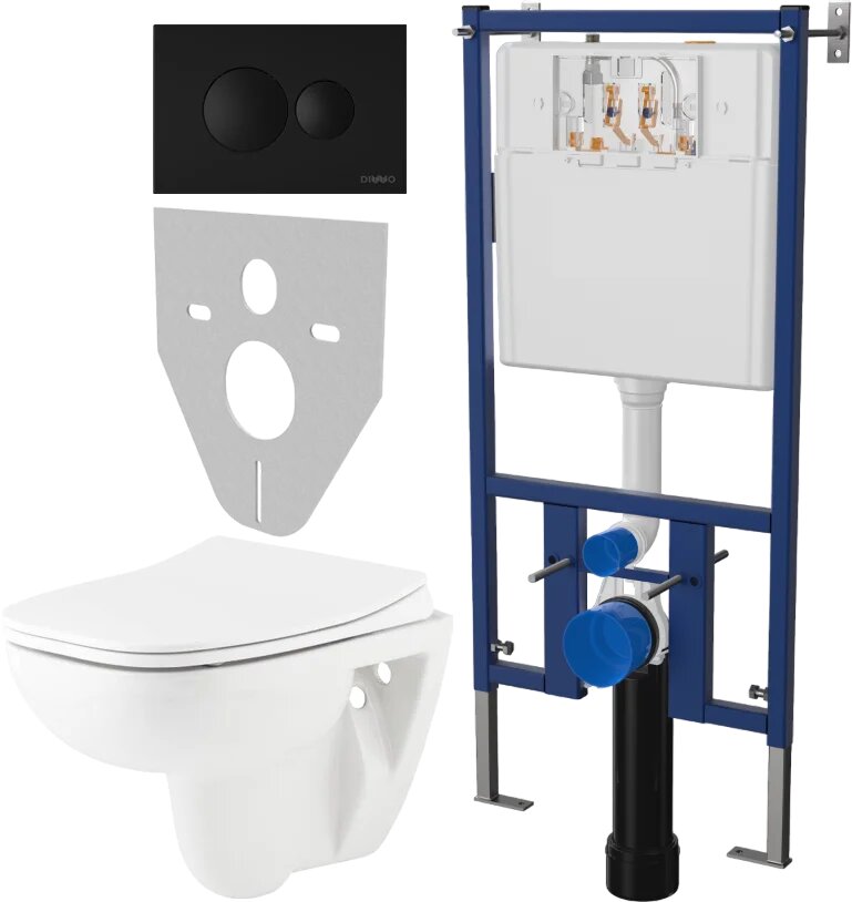 Комплект DIWO 6 в 1: инсталляция, унитаз подвесной Seramiksan Petite безободковый, сиденье микролифт, кнопка смыва 7313 черная матовая, шумоизоляция, крепления (инсталляция с унитазом комплект)