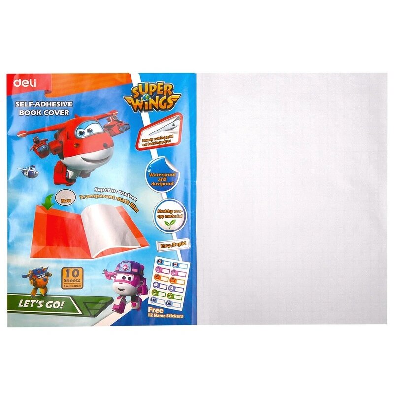 Набор обложек самоклеющихся д/книг Deli  Super Wings 45x30см 10шт, EZ75012