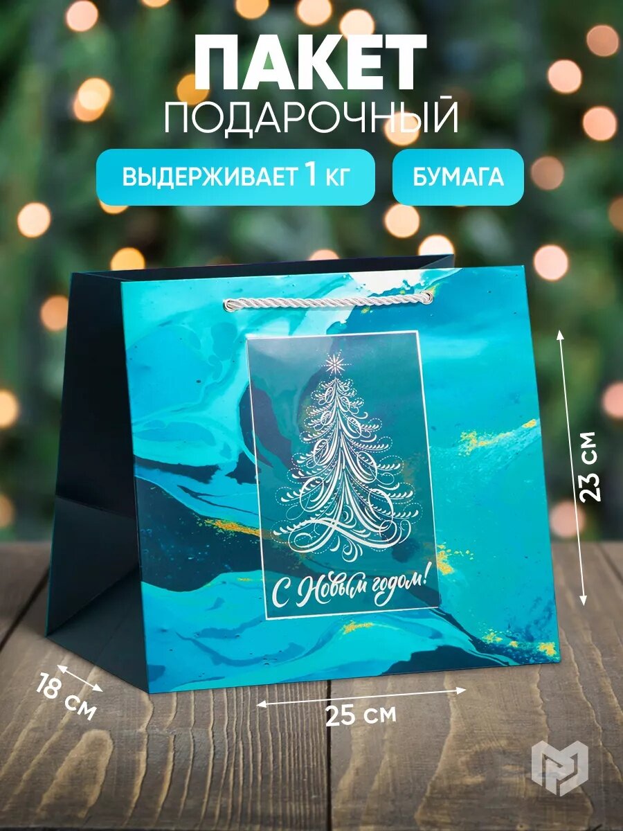 Пакет подарочный «С Новым годом», 23 х 25 х 18 см, синий, для новогоднего подарка