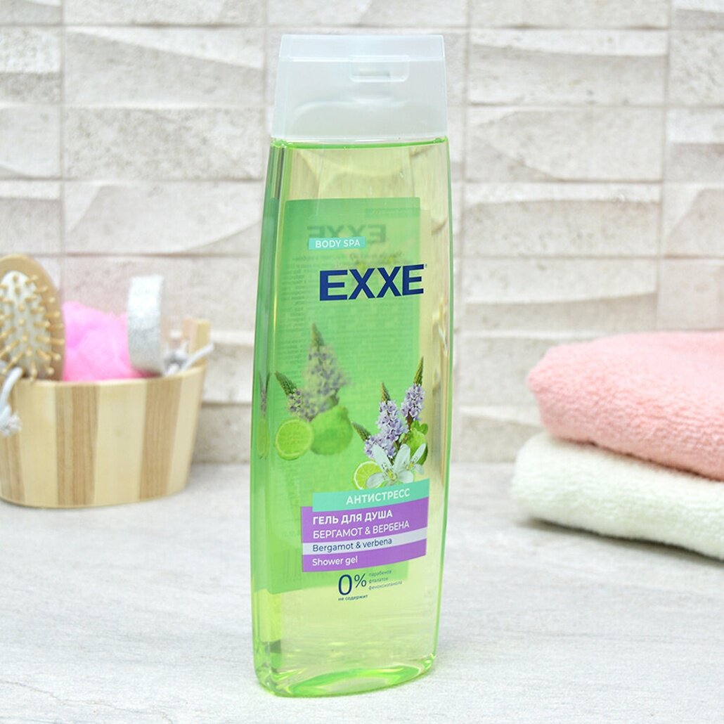 Гель для душа бергамот и вербена, 400 мл, без парабенов, освежающий аромат, шелковистая пена, зеленый флакон, EXXE