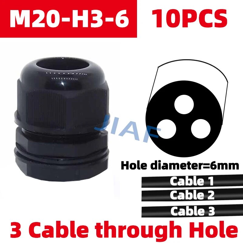 Набор из 10 водонепроницаемых кабельных вводов M20, M25, M32 черных и серых M20-H3-6mm BK 10pcs