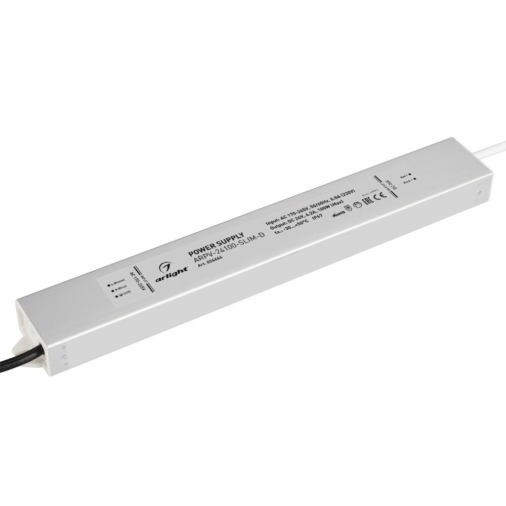 Блок питания Arlight ARPV-24100-SLIM-D, выход 24В DC 4.2А, 100 Вт, корпус ARL, степень защиты IP67, металлический
