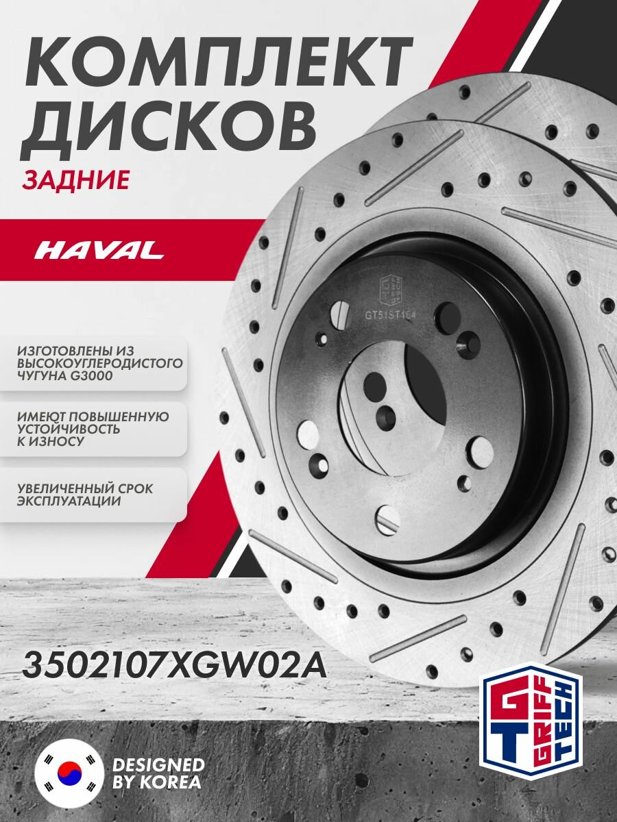 Диск тормозной 2ШТ GRIFF TECH Хавал Джолион 4WD задний 3502107XGW02A