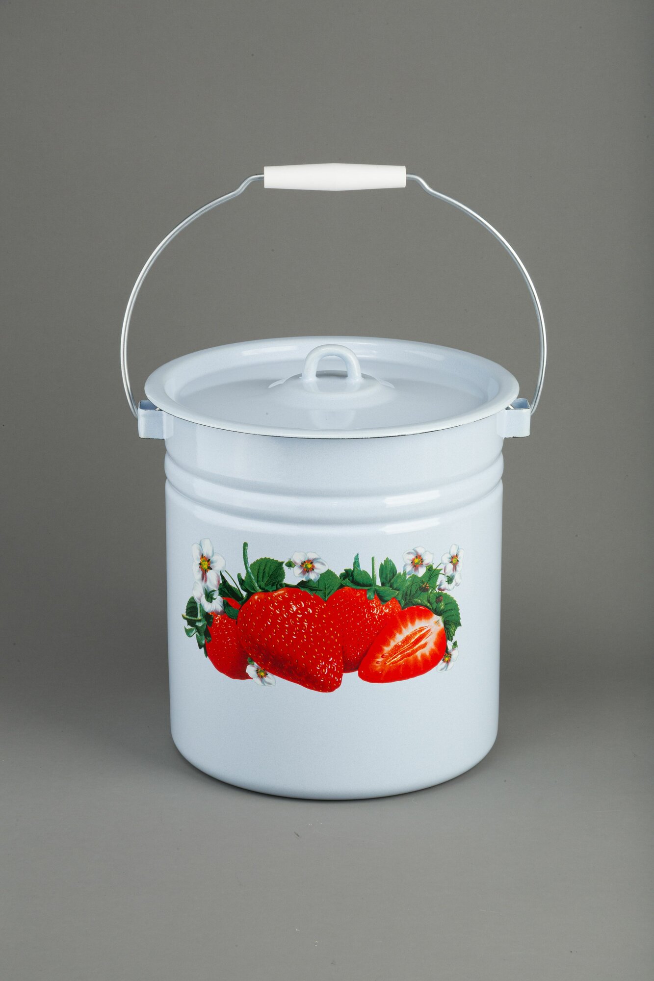 Ведро эмалированное 12,0 л с крышкой, цилиндрическое "Клубника"