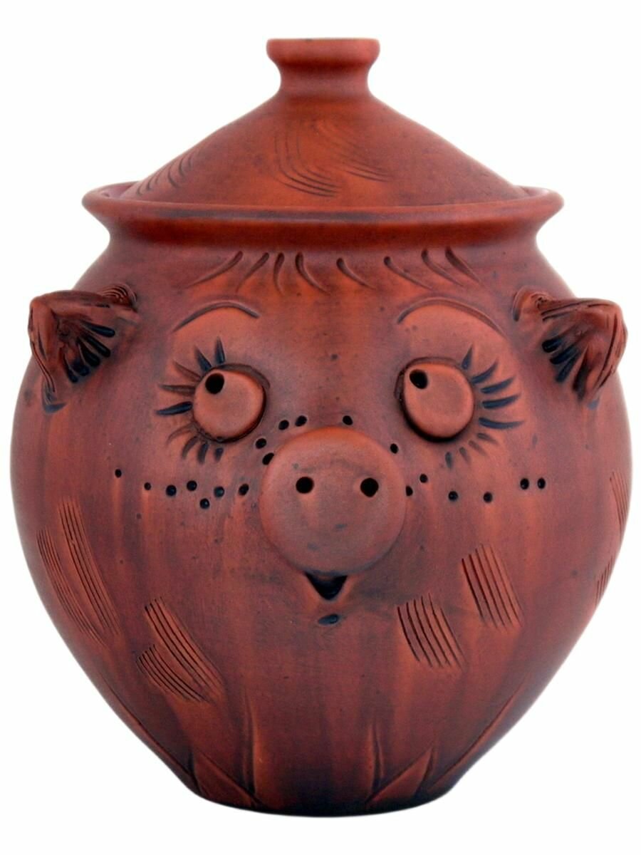 Горшочек для запекания, Казан "Хрюша" + глазурь, глина, керамика, ручная работа