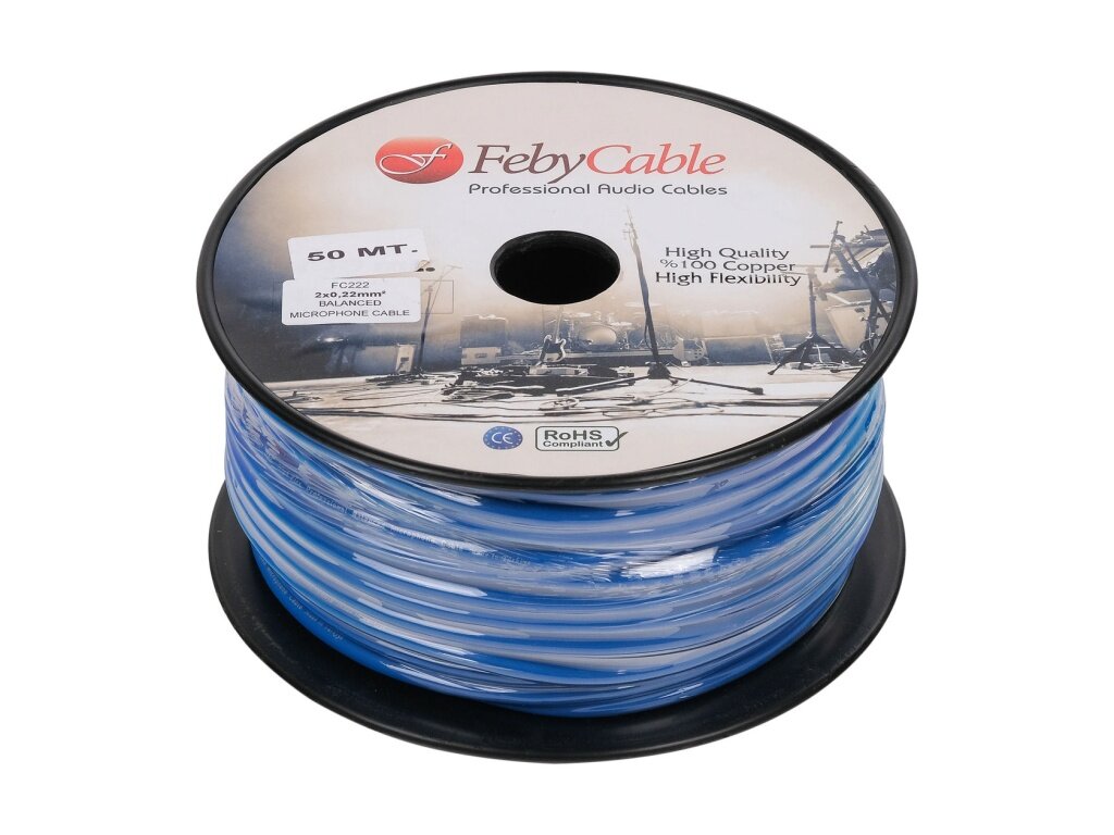 FC222BL-50 Кабель микрофонный балансный, синий, 50м, Feby Cable