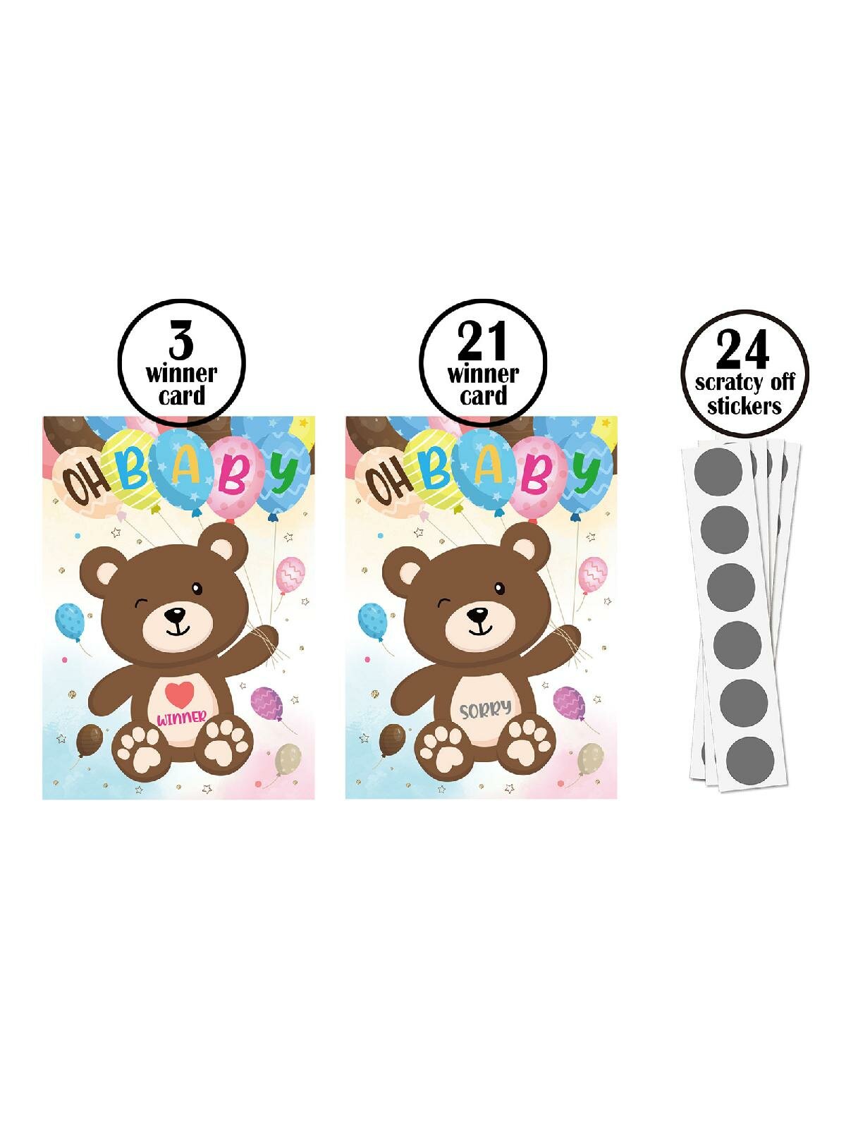 Игры "Детский душ", 24 скретч-карты с розыгрышем, 3 победителя.