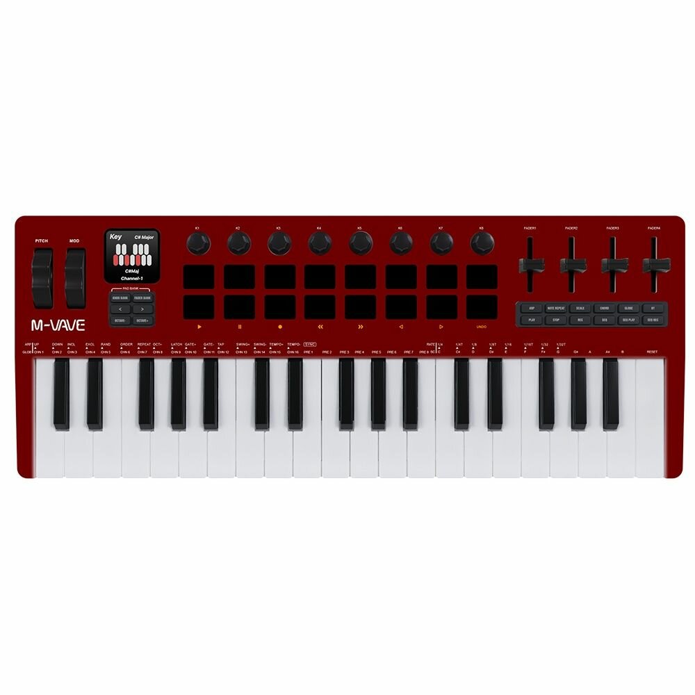 M-VAVE SMK-37 Pro MIDI-клавиатура С Синтезатором, 37 Клавиш, 16 Пэдов, Беспроводная Для Живых Выступлений, Домашней Студии И Создания Музыки