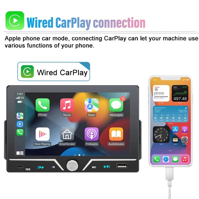 Автомагнитола 7" IPS, Android Auto, Carplay, Bluetooth — фото 1